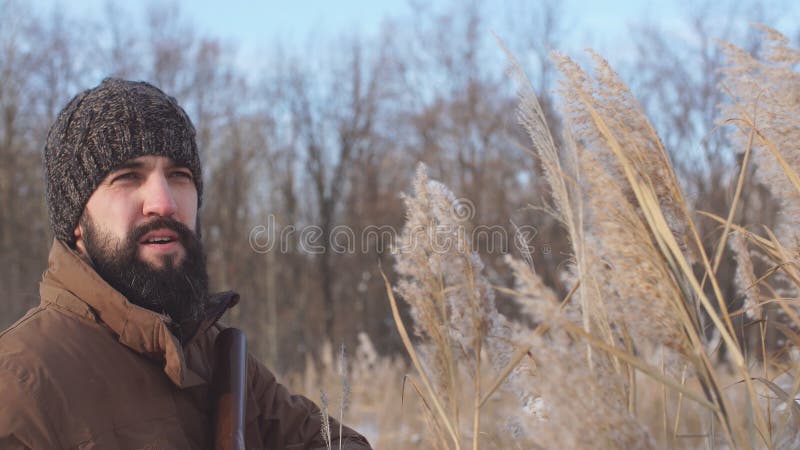 Frustrated Angry Hunter Has Hidden among the Bushes. Stock Footage ...