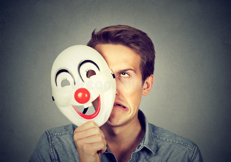 Frustrated Angry Man Hiding Behind Happy Face Stock Image - Image of ...