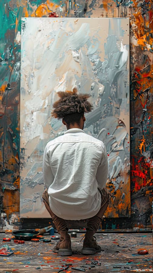 Frustrated Artist in Front of a Blank Canvas Creative Struggle Space ...