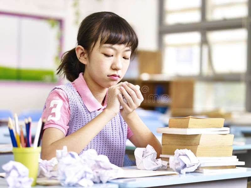 Frustrated Asian Elementary School Girl Stock Photo - Image of ...