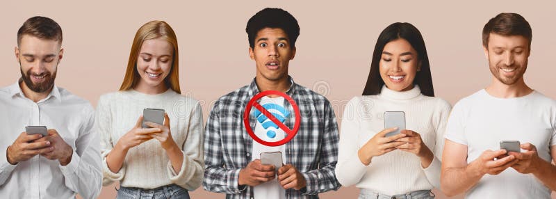 Frustrated Black Man Having Problems with Internet Connection among ...