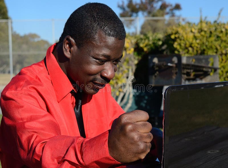 Frustrated Black Man stock photo. Image of computer, working - 36166702