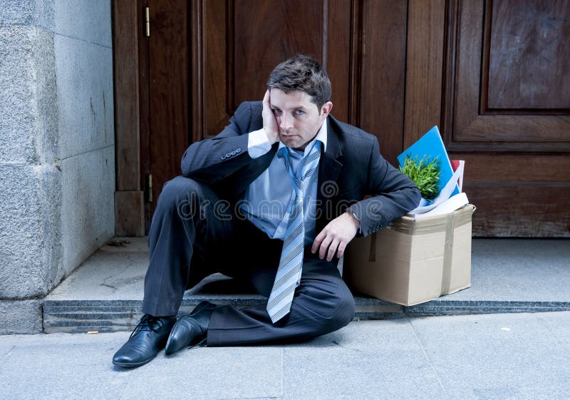 Frustrated Business Man on Street Fired with Cardboard Box Stock Image ...