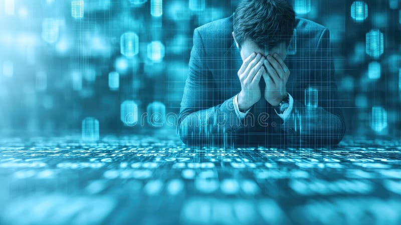 Frustrated Business Professional Overwhelmed with Data, Struggling with ...