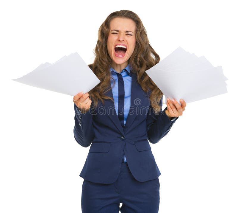 Frustrated Business Woman Working with Documents Stock Photo - Image of ...