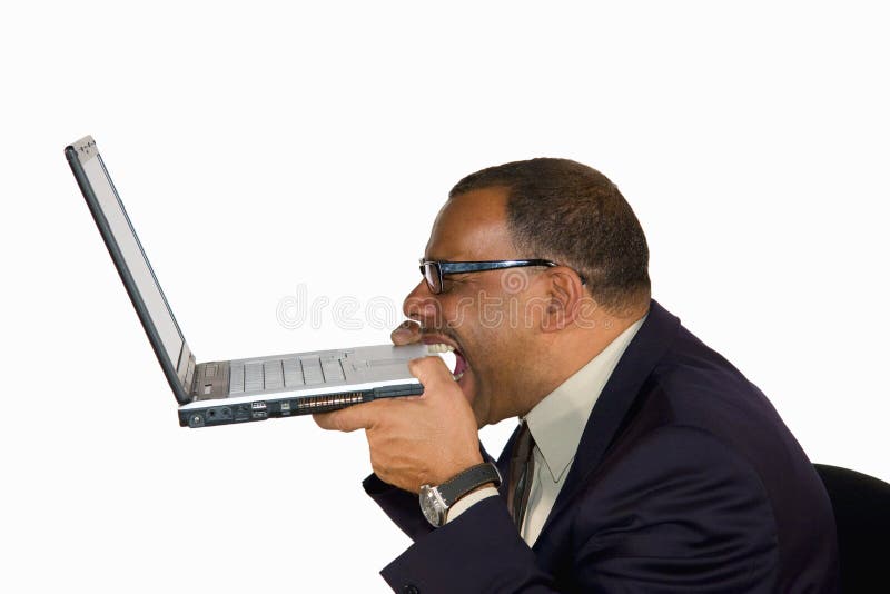 Worried Woman Biting Lip while Looking at Laptop Stock Photo - Image of ...