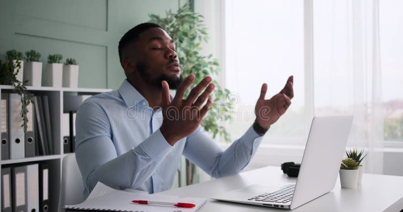 Businessman Closing Laptop Sitting at Office Desk Stock Video - Video ...