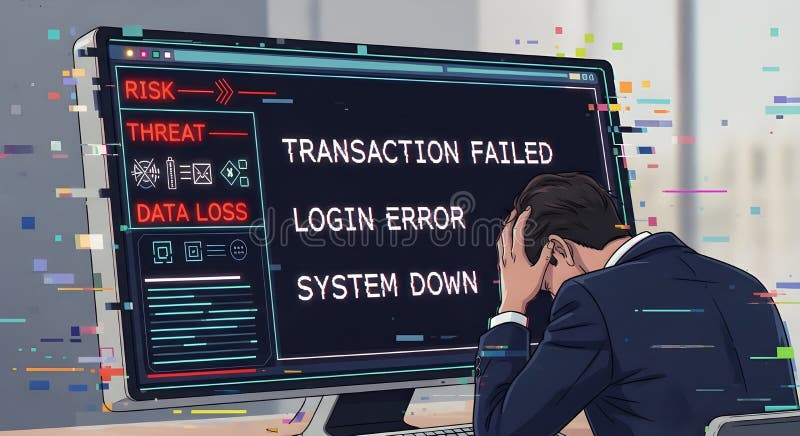 Frustrated Businessman Facing System Failure and Data Loss on Computer ...