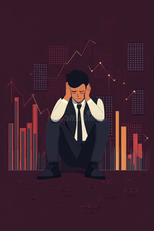 Frustrated Businessman Sitting in Front of Declining Financial Charts ... Frustrated Businessman Sitting in Front of Declining Financial Charts ...
