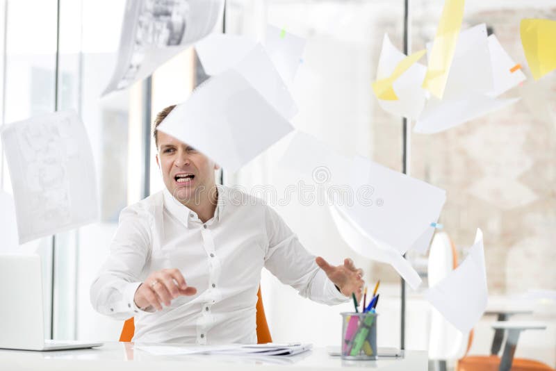 Frustrated Man Throwing Paper Stock Image - Image of modern, crumple ...
