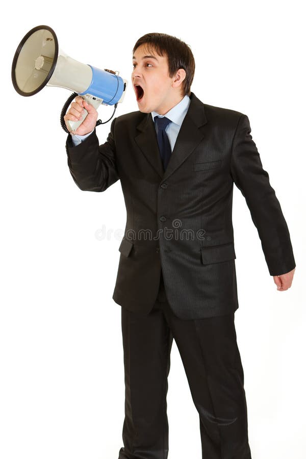 Frustrated Businessman Yelling through Megaphone Stock Image - Image of ...