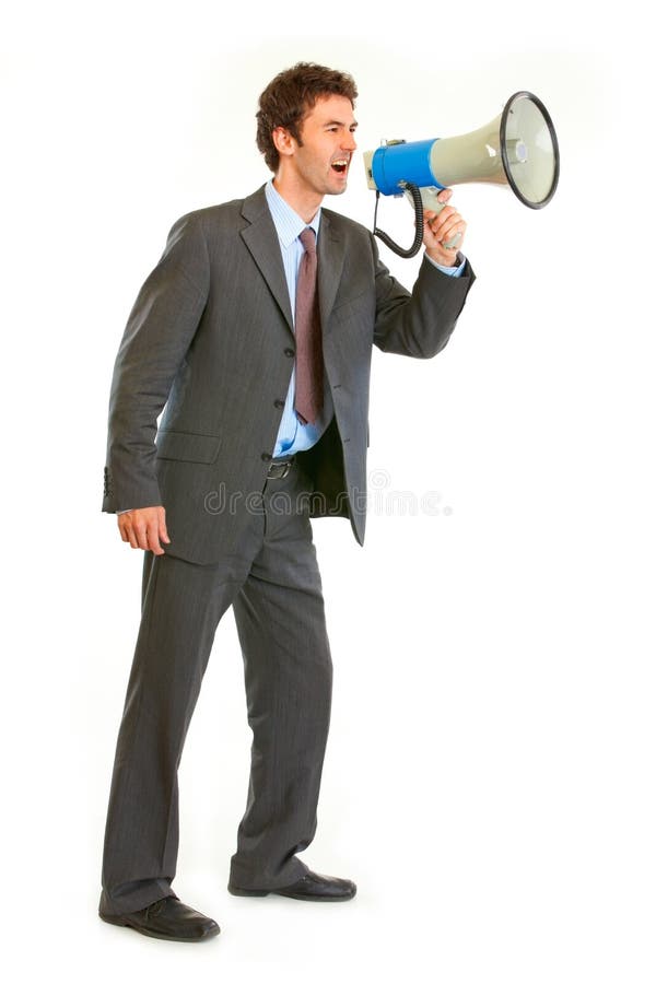 Frustrated Businessman Yelling through Megaphone Stock Image - Image of ...