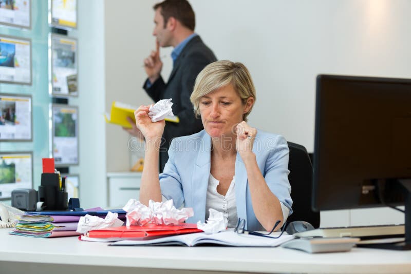 Frustrated Businesswoman in Office Stock Image - Image of problems ...