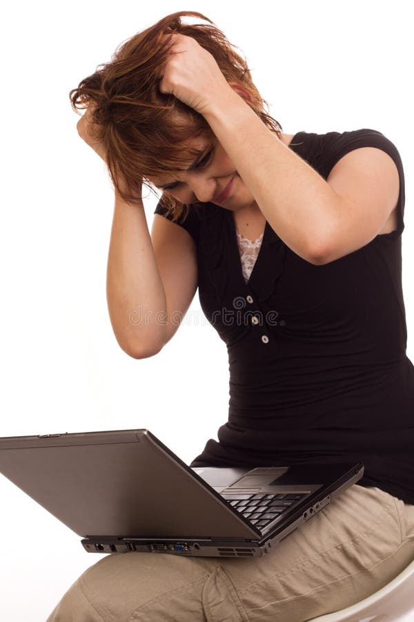 Angry Woman Pulling Out Hair in Front of Laptop Stock Image - Image of ...