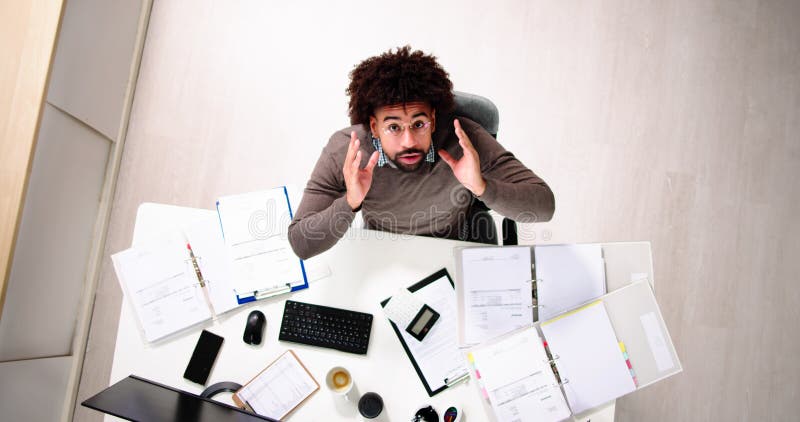 Frustrated Busy Accountant with Invoice Files Stock Photo - Image of ...