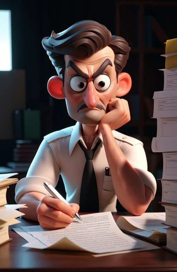 Frustrated Cartoon Office Worker Surrounded by Paperwork Stress at Work ...