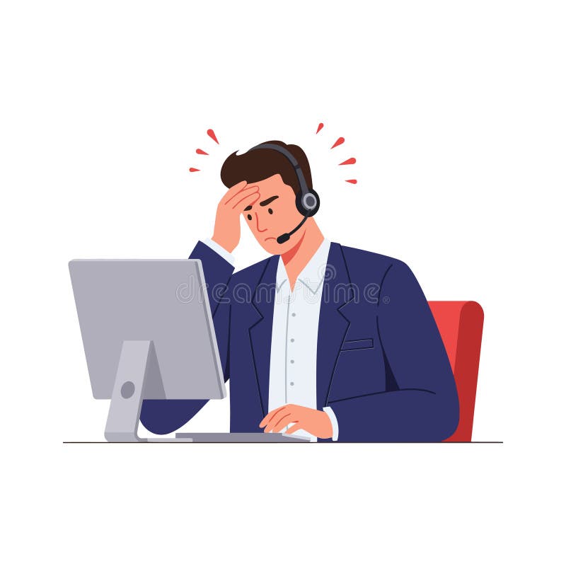 Frustrated Customer Service Representative in a Headset Showing Stress ...