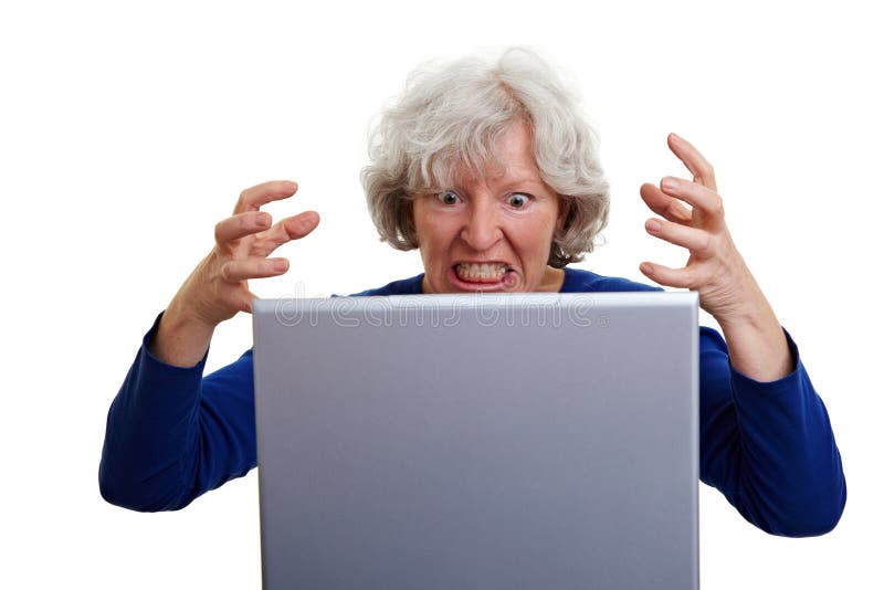 Frustrated elderly woman stock photo. Image of laptop - 18814404