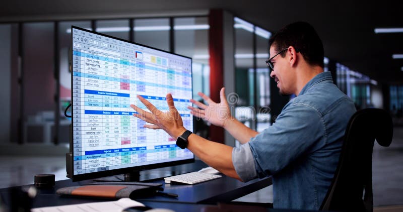 Frustrated Employee with Spreadsheet Data Screen Stock Image - Image of ...