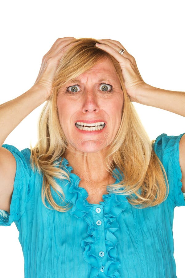 Frustrated Female with Hands on Head Stock Image - Image of negative ...