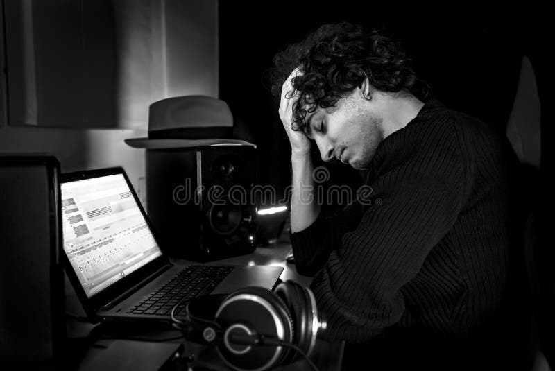 Frustrated Guy in Studio during Music Production Stock Photo - Image of ...