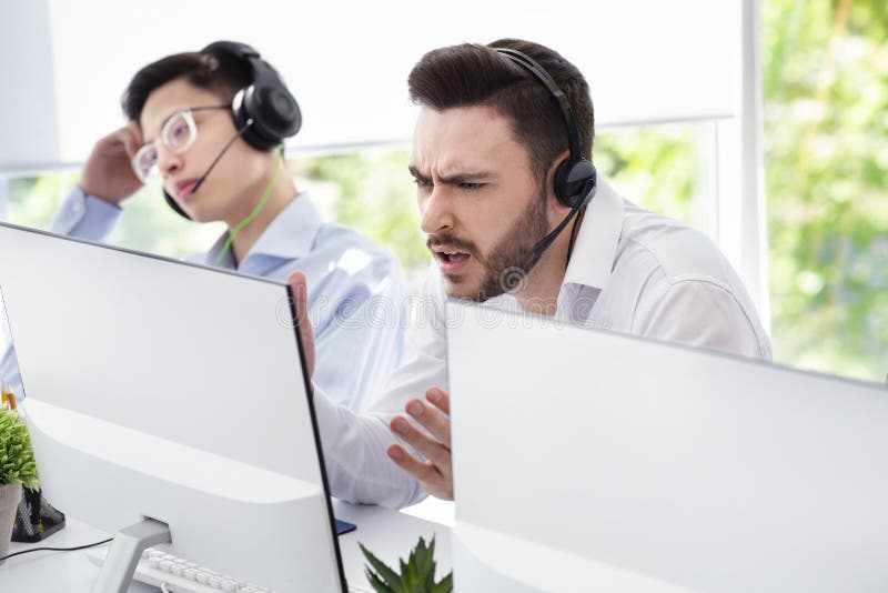 Frustrated Helpdesk Operator Dealing with Client`s Problem in Call ...