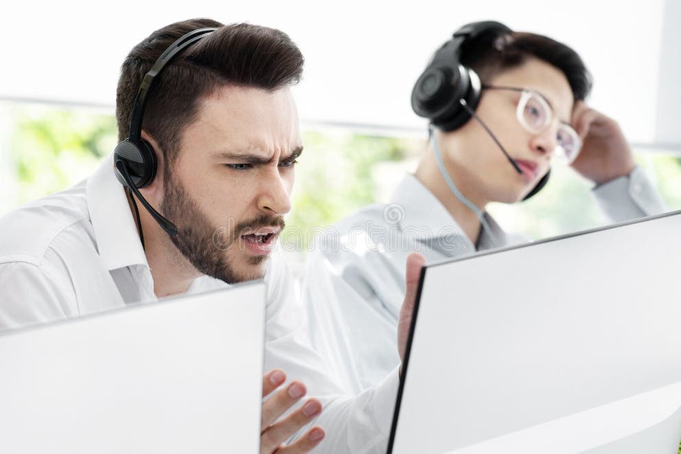 Frustrated Helpdesk Operator Dealing with Client S Problem in Call ...