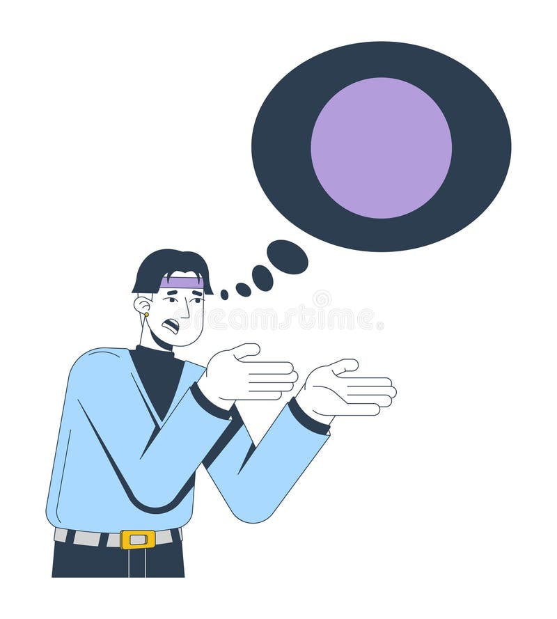 Frustrated Korean Man Gesturing with Thought Bubble Circle 2D Cartoon ...