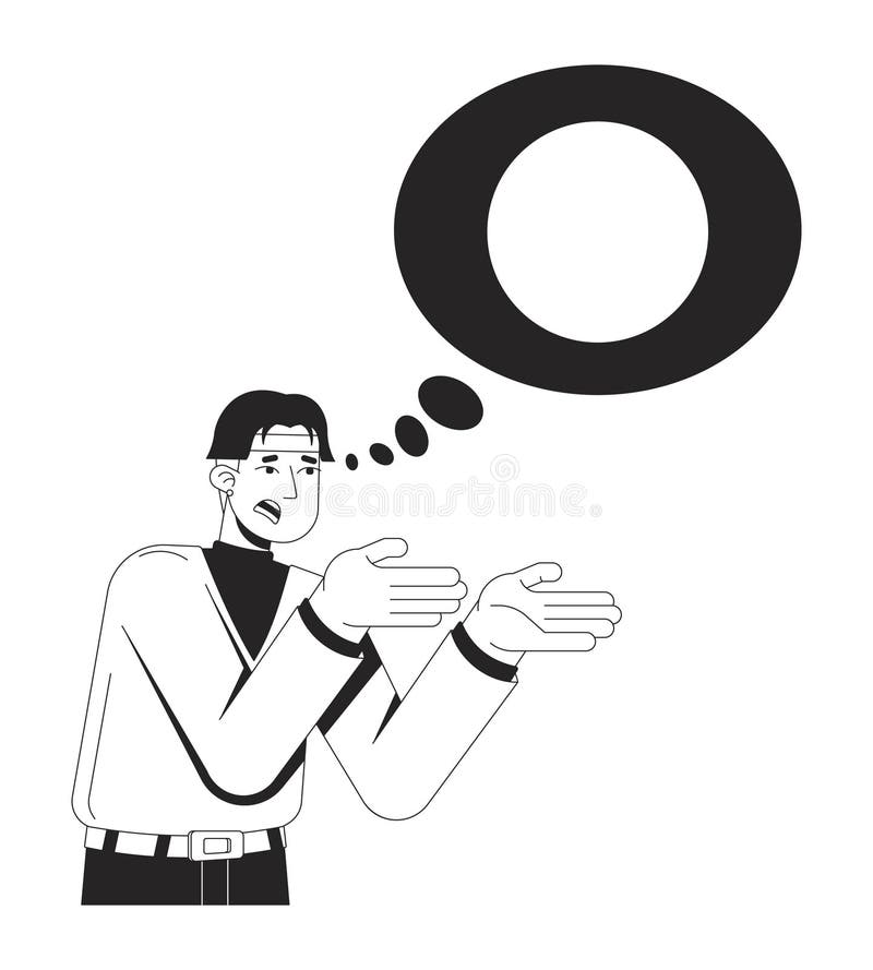 Frustrated Korean Man Gesturing with Thought Bubble Circle 2D Line ...