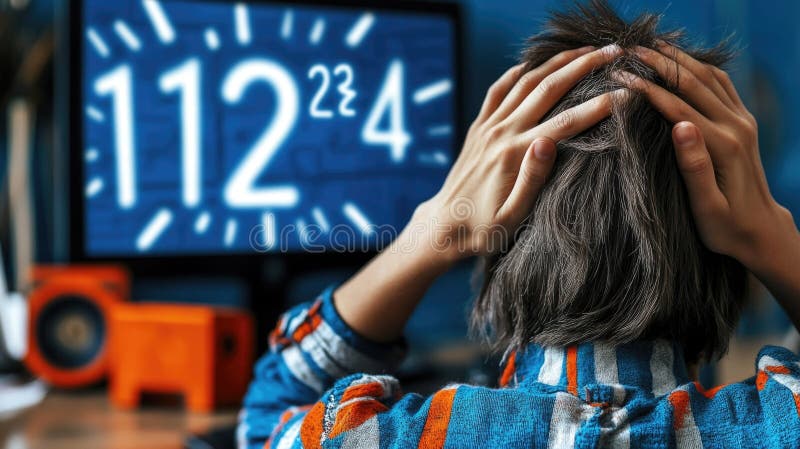 Frustrated Male Facing Computer Error Screen with Error Message Stock ...