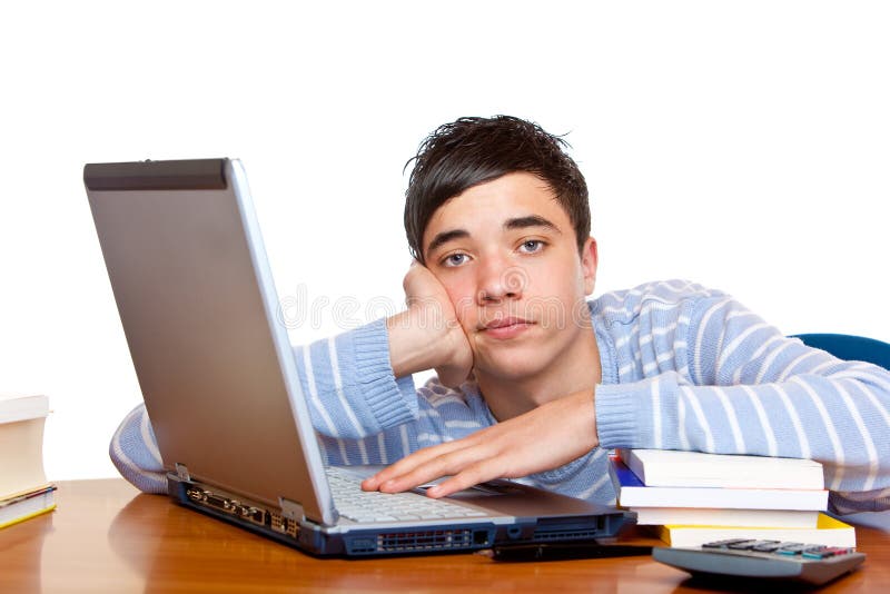Young Frustrated Male Student between Study Books Stock Photo - Image ...
