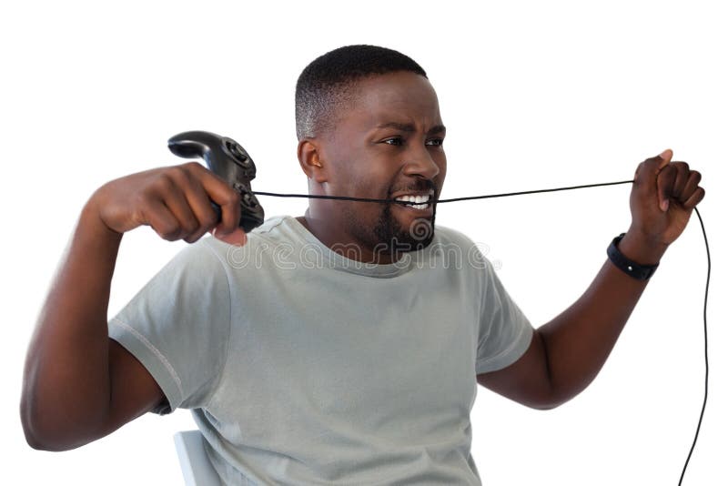 Frustrated Man Biting a Remote Control Stock Image - Image of adult ...