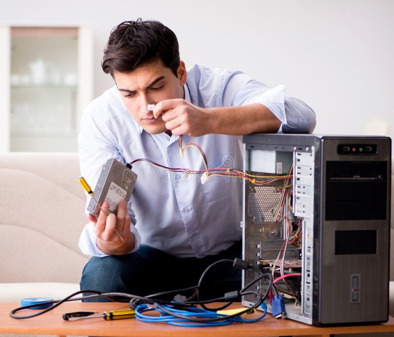 Frustrated Man with Broken Pc Computer Stock Image - Image of component ...