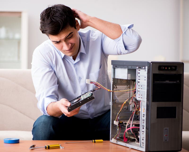 Frustrated Man with Broken Pc Computer Stock Photo - Image of data ...