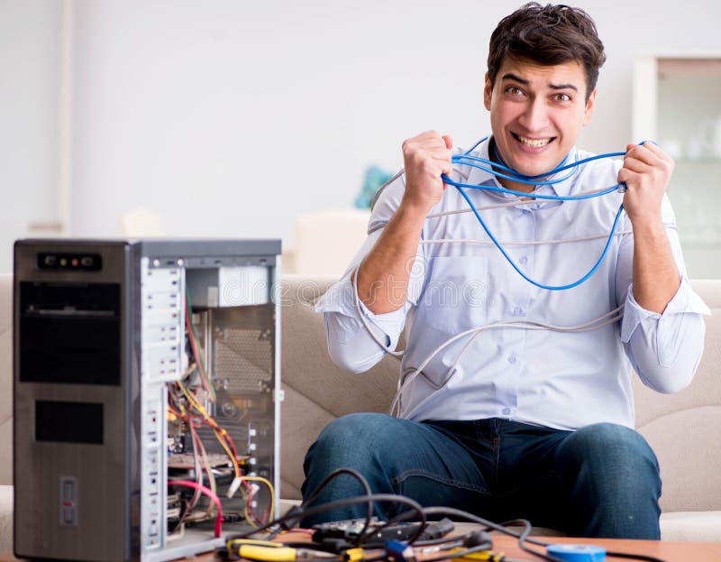 Frustrated Man with Broken Pc Computer Stock Photo - Image of ...