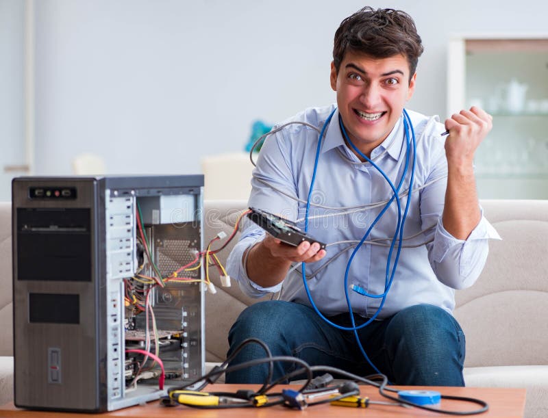 Frustrated Man with Broken Pc Computer Stock Image - Image of crash ...