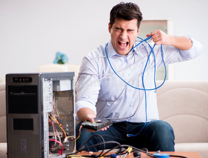 Frustrated Man with Broken Pc Computer Stock Photo - Image of desktop ...