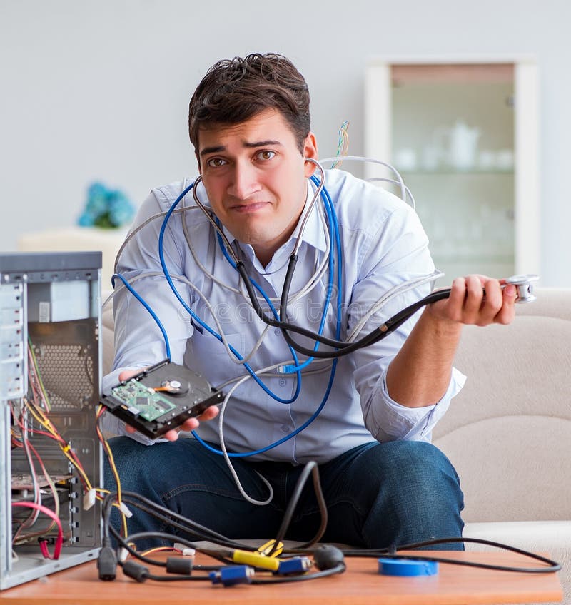 Frustrated Man with Broken Pc Computer Stock Photo - Image of data ...