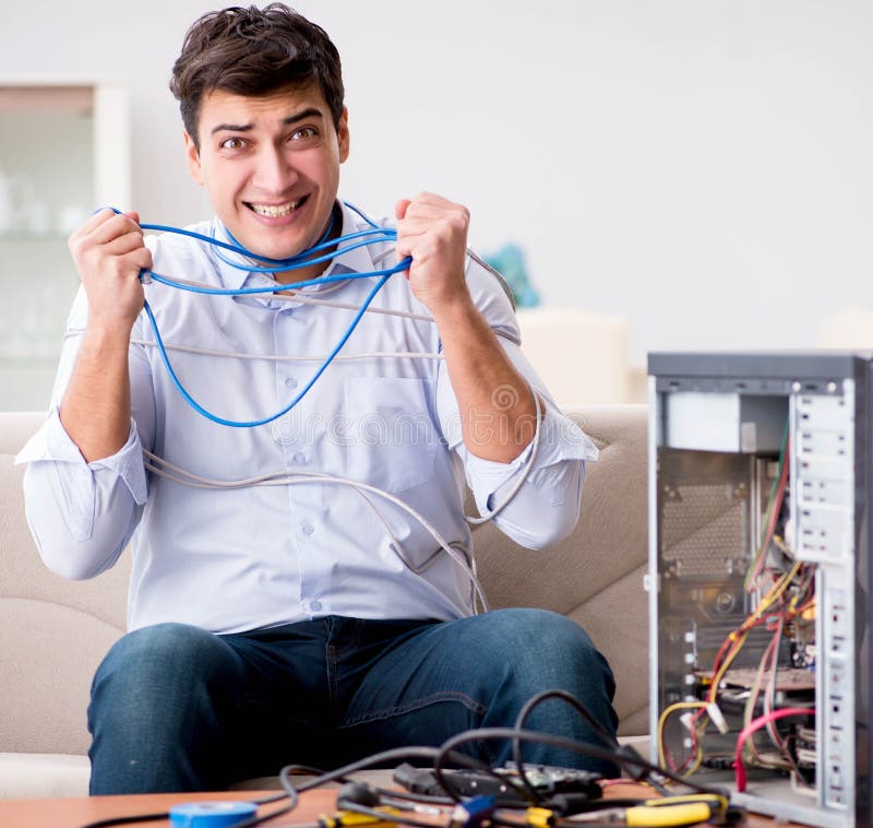 Frustrated Man with Broken Pc Computer Stock Image - Image of concept ...