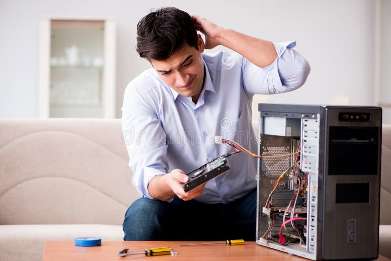 The Frustrated Man with Broken Pc Computer Stock Photo - Image of ...