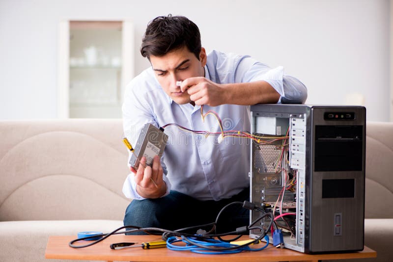 The Frustrated Man with Broken Pc Computer Stock Image - Image of ...