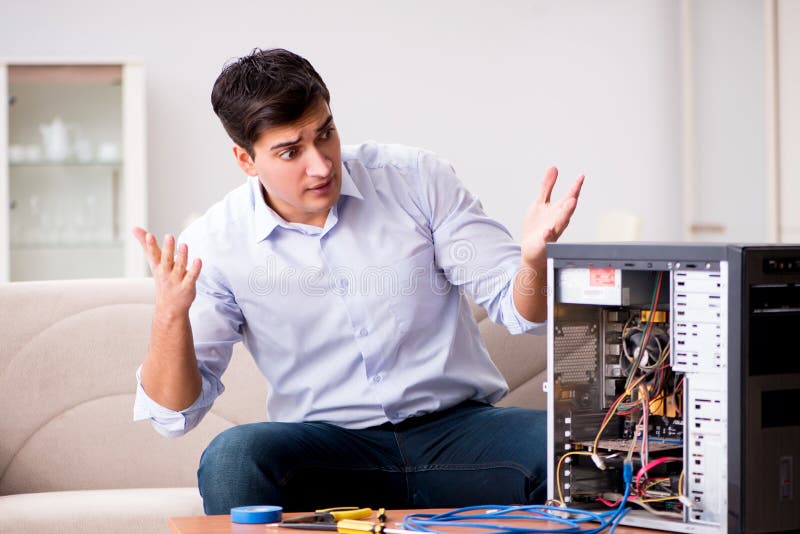 The Frustrated Man with Broken Pc Computer Stock Photo - Image of ...