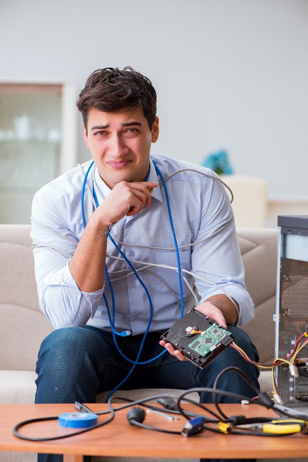 The Frustrated Man with Broken Pc Computer Stock Image - Image of anger ...