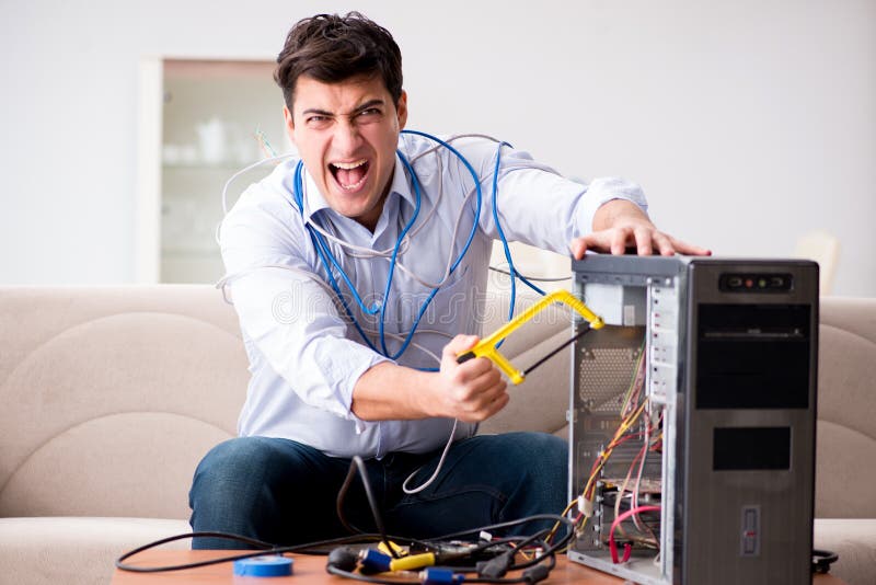 The Frustrated Man with Broken Pc Computer Stock Photo - Image of irate ...