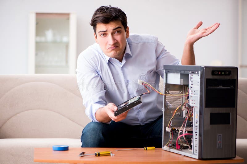 The Frustrated Man with Broken Pc Computer Stock Photo - Image of ...