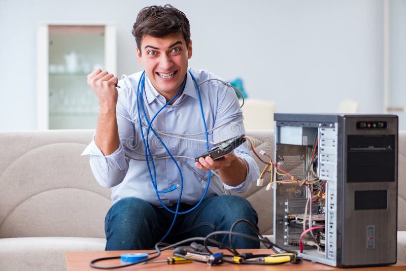 The Frustrated Man with Broken Pc Computer Stock Image - Image of ...