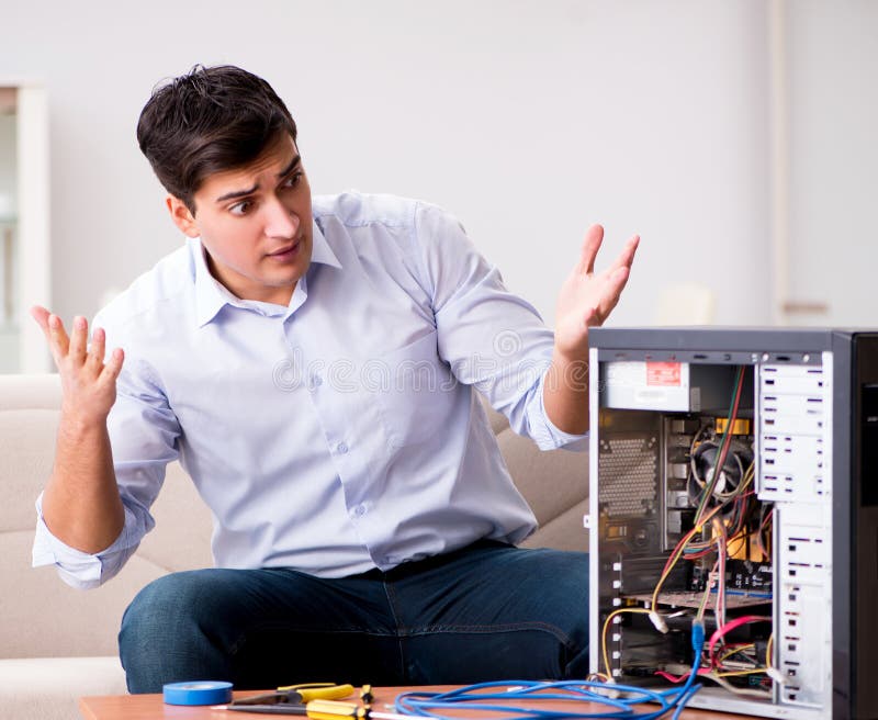 Frustrated Man with Broken Pc Computer Stock Image - Image of ...