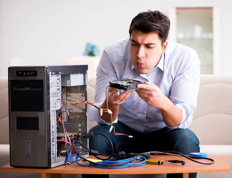 Frustrated Man with Broken Pc Computer Stock Photo - Image of ...