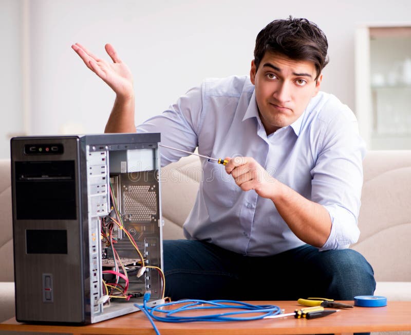 Frustrated Man with Broken Pc Computer Stock Image - Image of broken ...