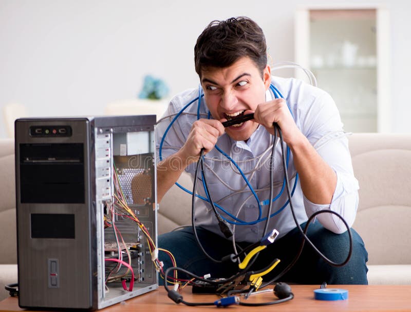 Frustrated Man with Broken Pc Computer Stock Image - Image of ...